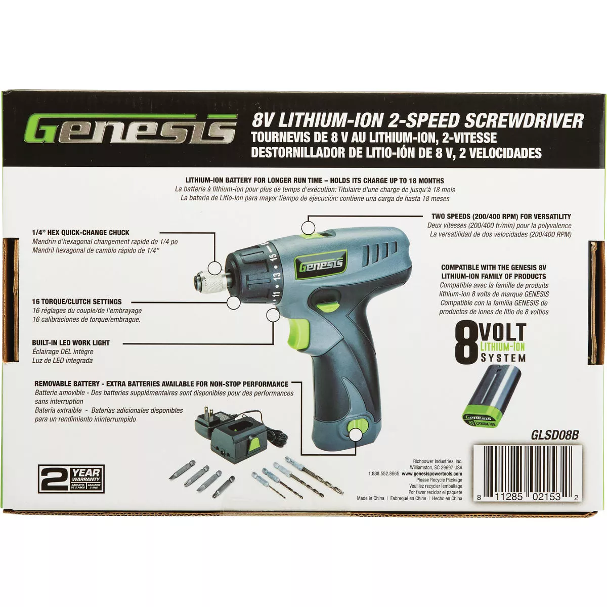 Genesis 8V Lithium-Ion 1/4 In. 2-Speed Hex Cordless Screwdriver Kit ...