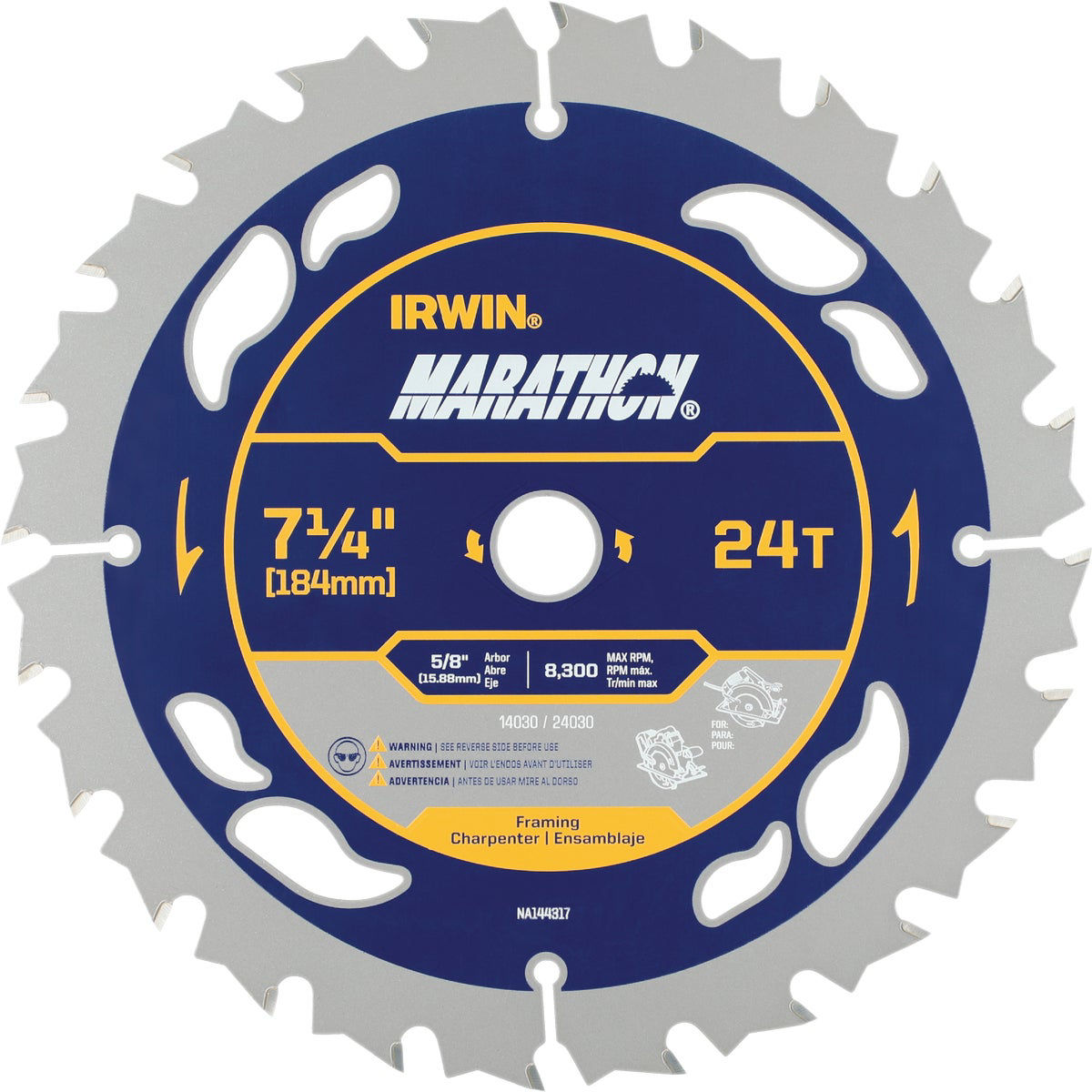 Irwin Marathon 7-1/4 In. 24-Tooth Framing/Ripping Circular Saw Blade ...