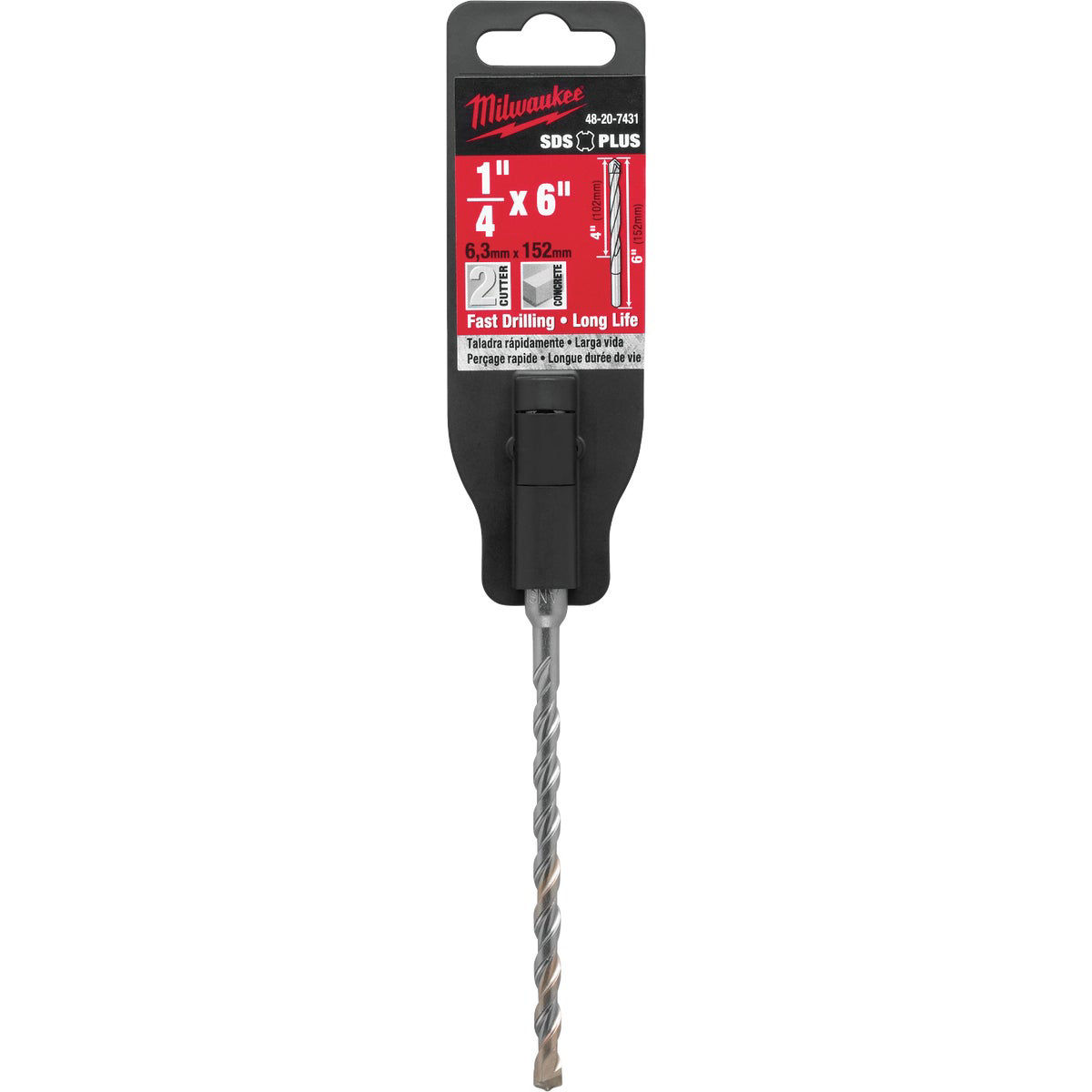 Milwaukee M/2 SDS-Plus 1/4 In. x 6 In. 2-Cutter Rotary Hammer Drill Bit ...