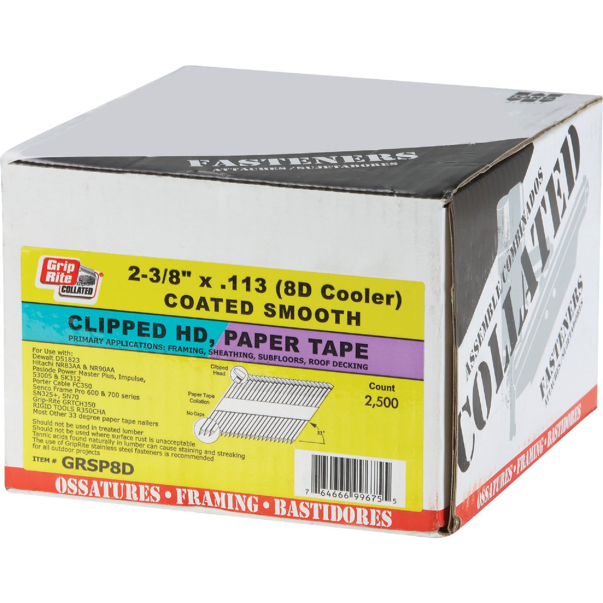 Grip-Rite 30 Degree Paper Tape Bright Smooth Shank Clipped Head Framing ...