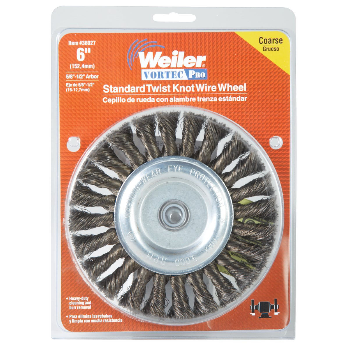 Weiler Vortec 6 In. Twisted, Coarse to 1/2 In. Bench Grinder Wire Wheel ...