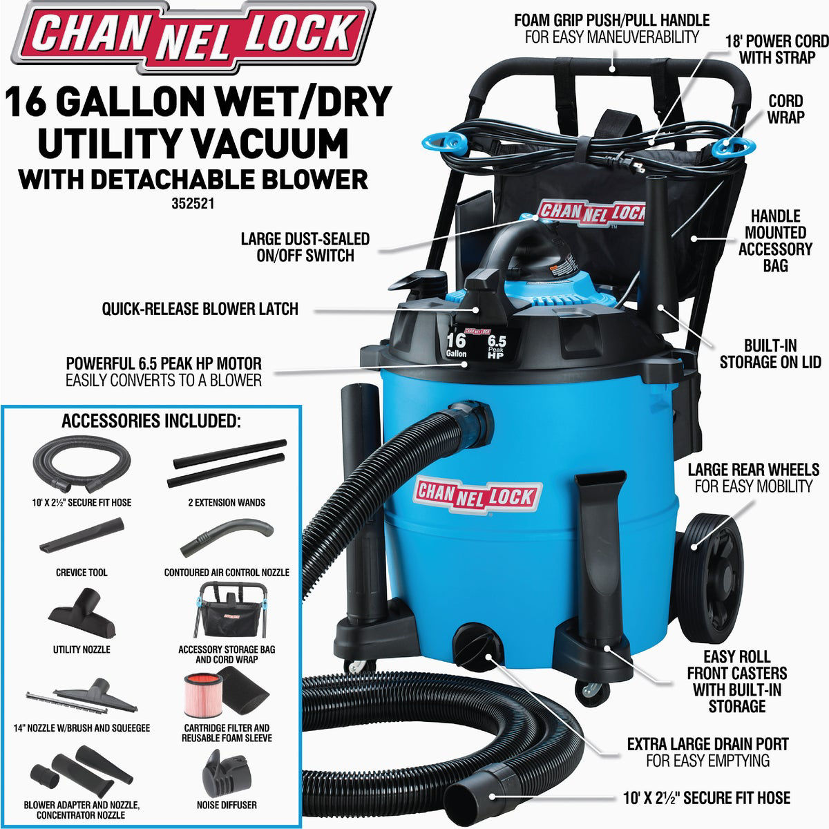 Channellock 16 Gal. 6.5-Peak HP Wet/Dry Vacuum with Blower | Do it Best