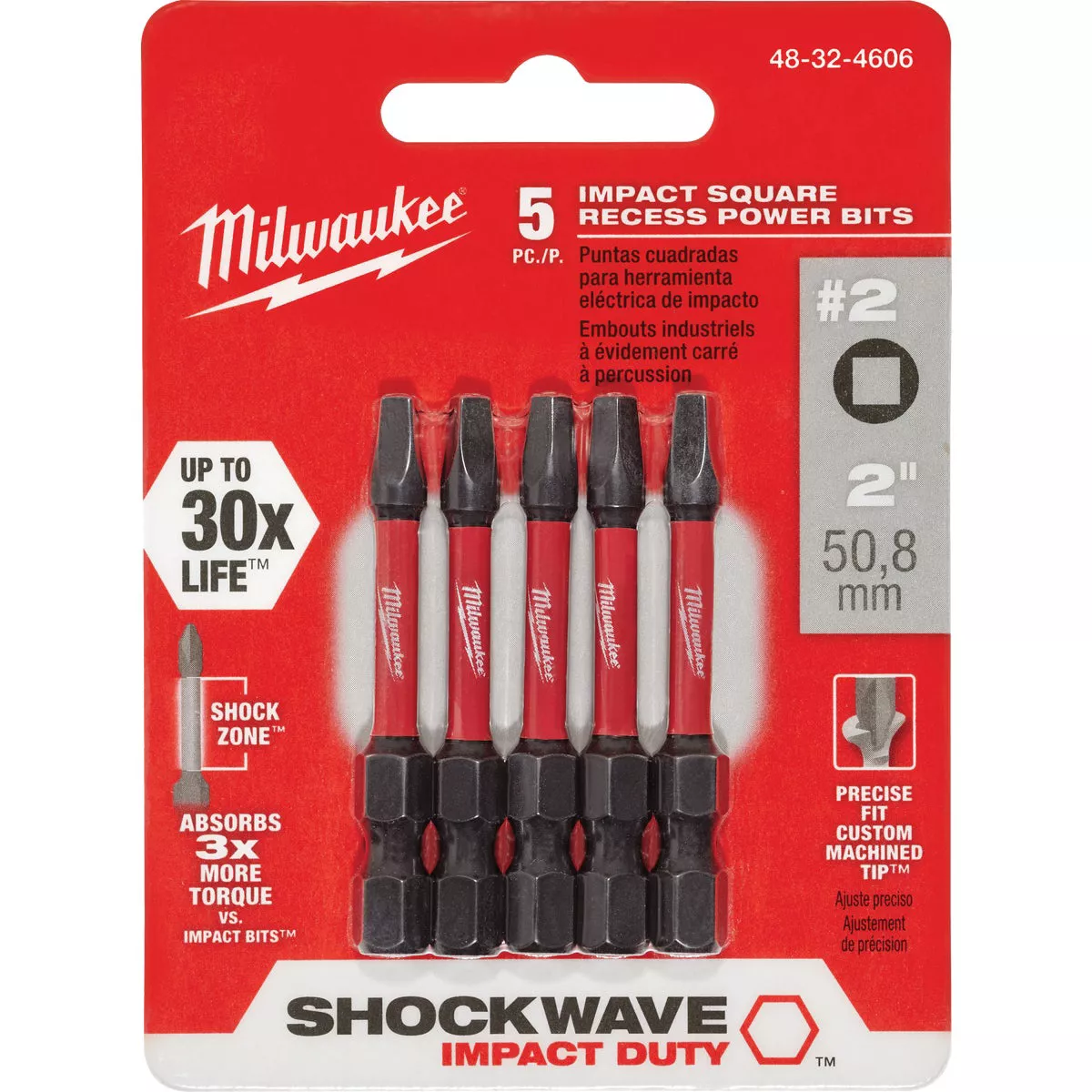 Milwaukee SHOCKWAVE #2 Square Recess 2 In. Power Impact Screwdriver Bit ...