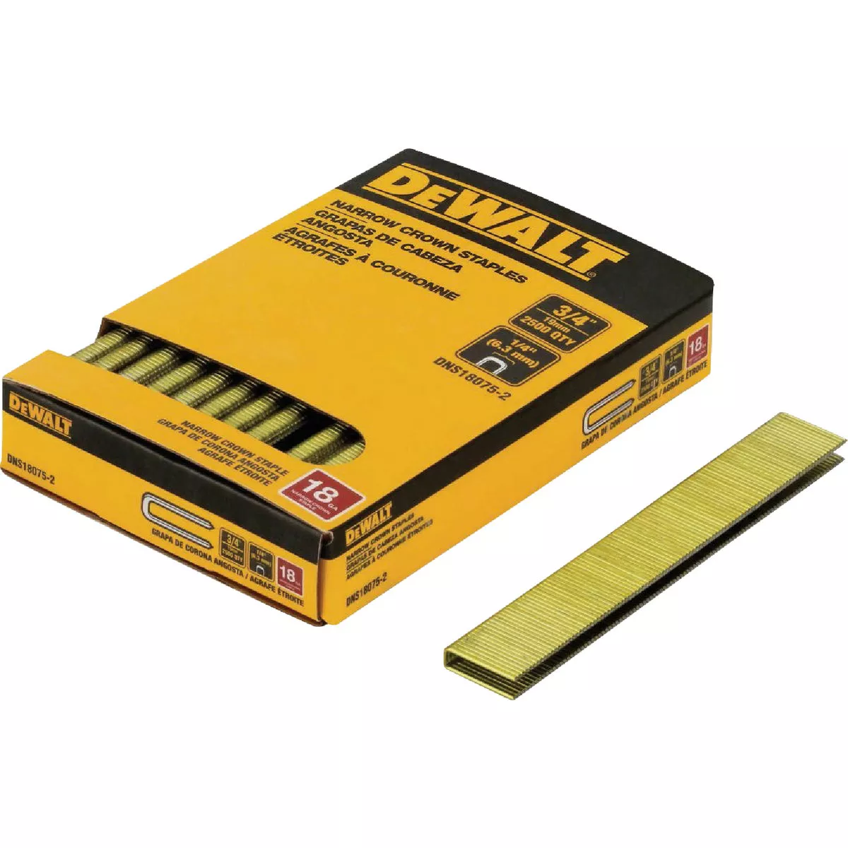 DEWALT 1/4 In. x 3/4 In. 18-Gauge Collated Crown Staples (2500 Ct ...