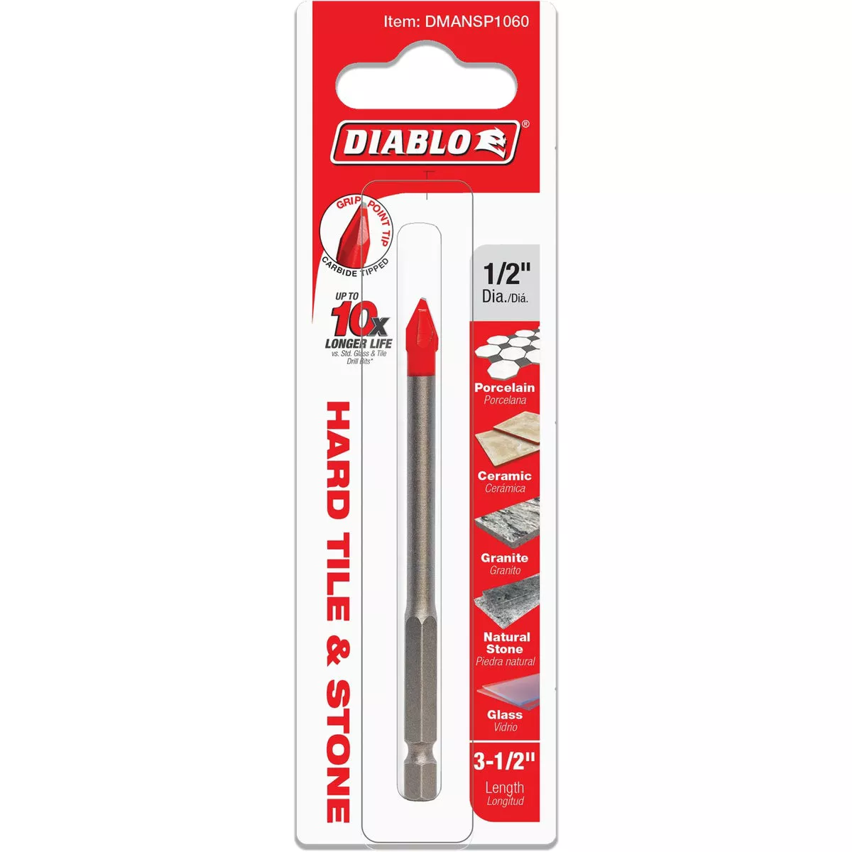 Diablo 1/2 In. x 3-1/2 In. Carbide Tipped Glass, Tile & Stone Drill Bit ...