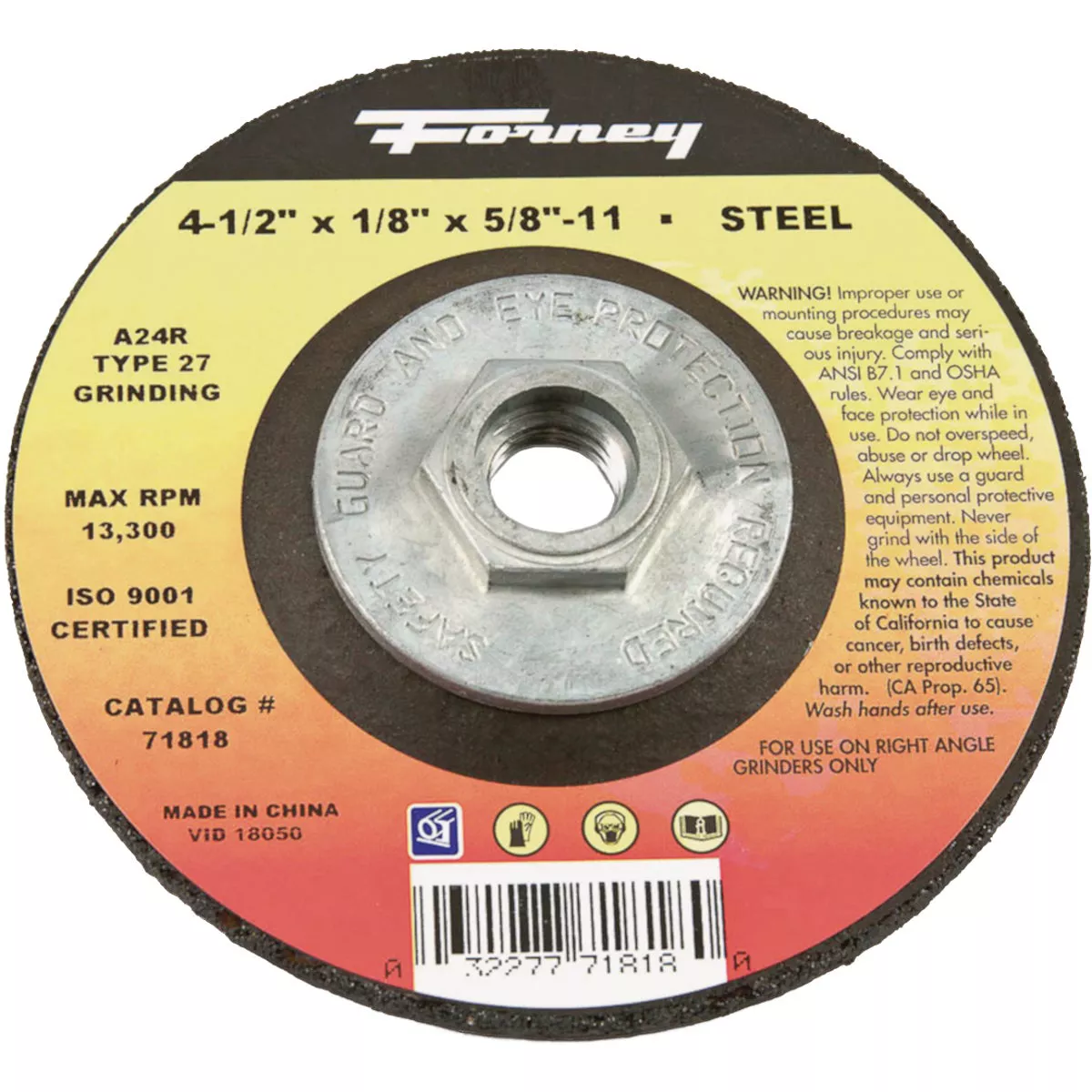 Forney Type 27 4-1/2 In. x 1/8 In. x 5/8 In.-11 Steel Grinding Cut-Off ...