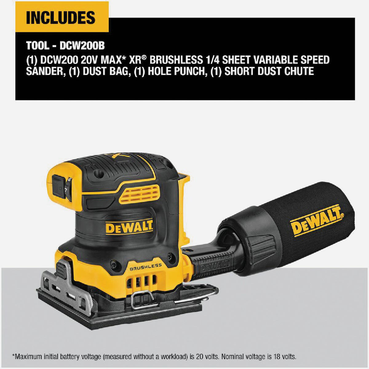 DEWALT 20V MAX XR Brushless 1/4 Sheet Variable Speed Cordless Sander ...