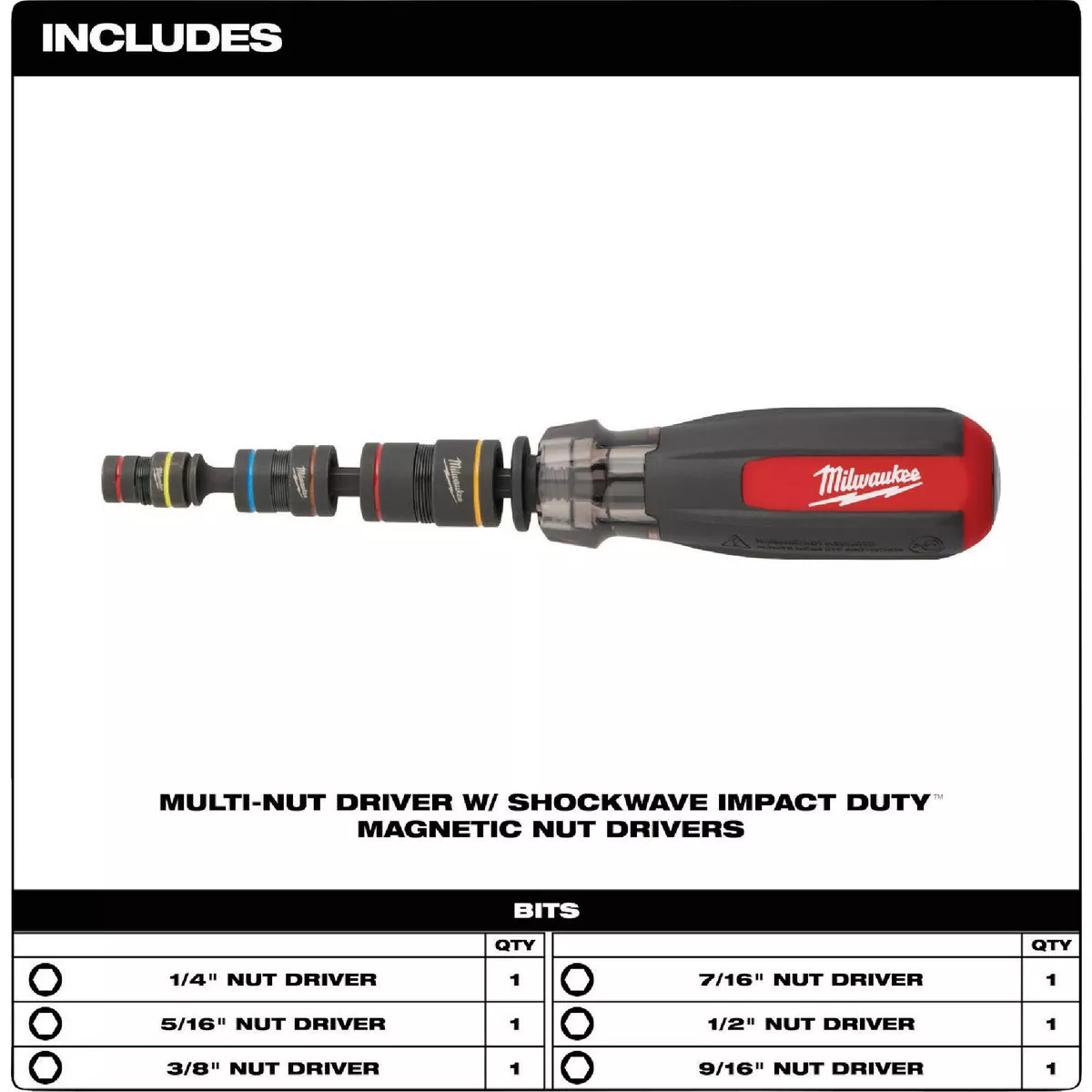 Milwaukee Multi-Nut Driver with SHOCKWAVE Impact Duty Magnetic Nut ...