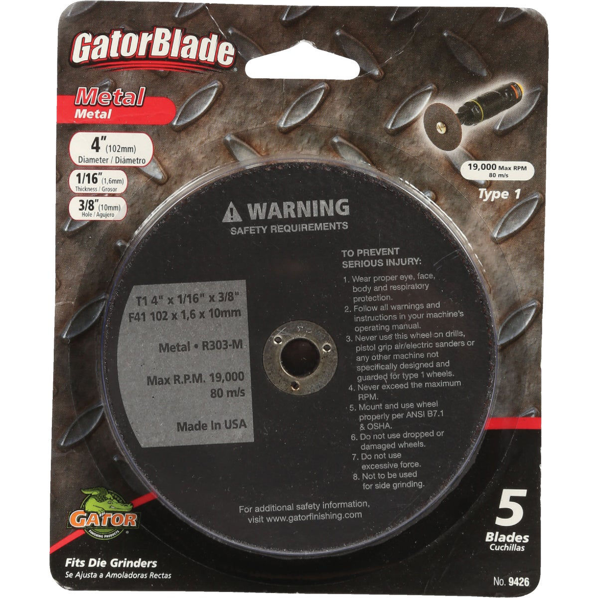 Gator Blade Type 1 4 In. x 1/16 In. x 3/8 In. Metal Cut-Off Wheel (5 ...