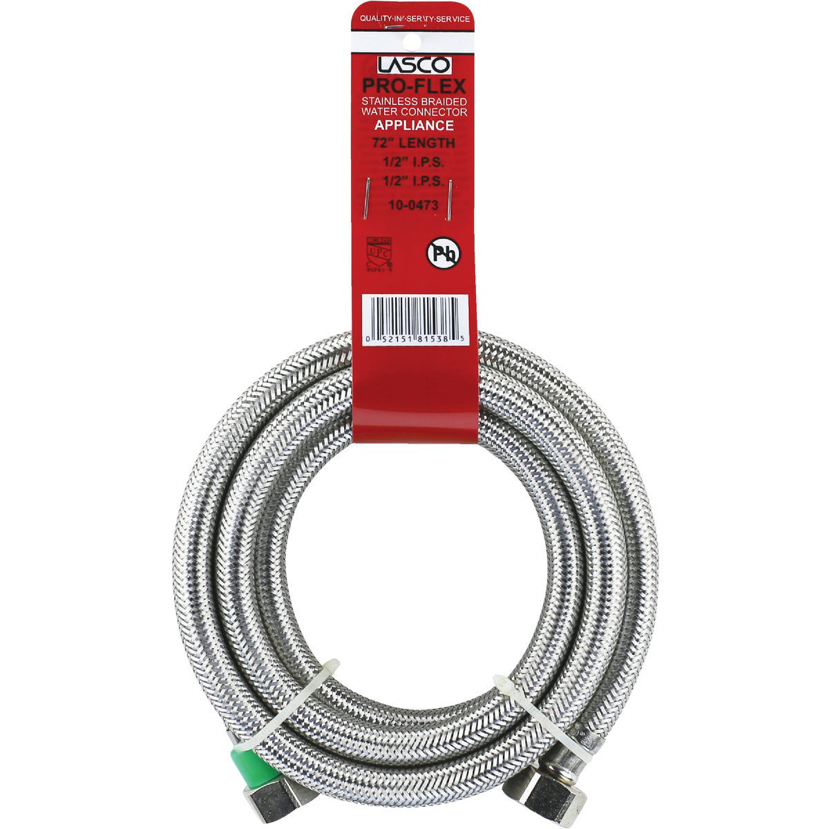 Lasco 1/2 In. IPS x 1/2 In. IPS x 72 In. L Braided Stainless Steel Flex ...