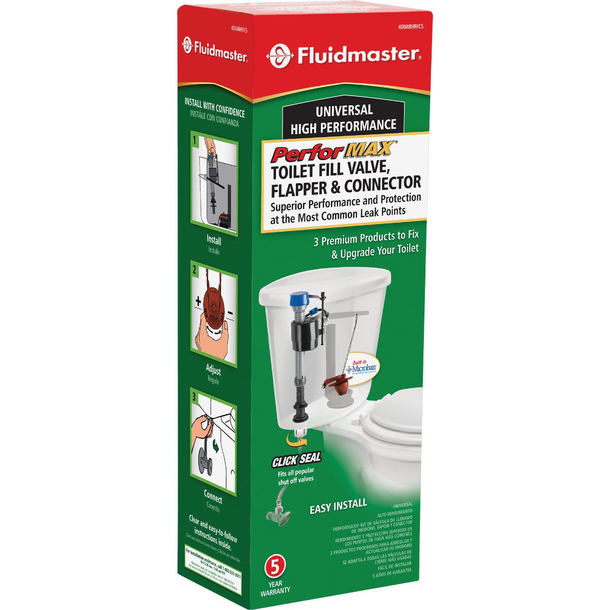 Fluidmaster PerforMAX Fill Valve, Adjustable Flapper & 12 In. Universal ...