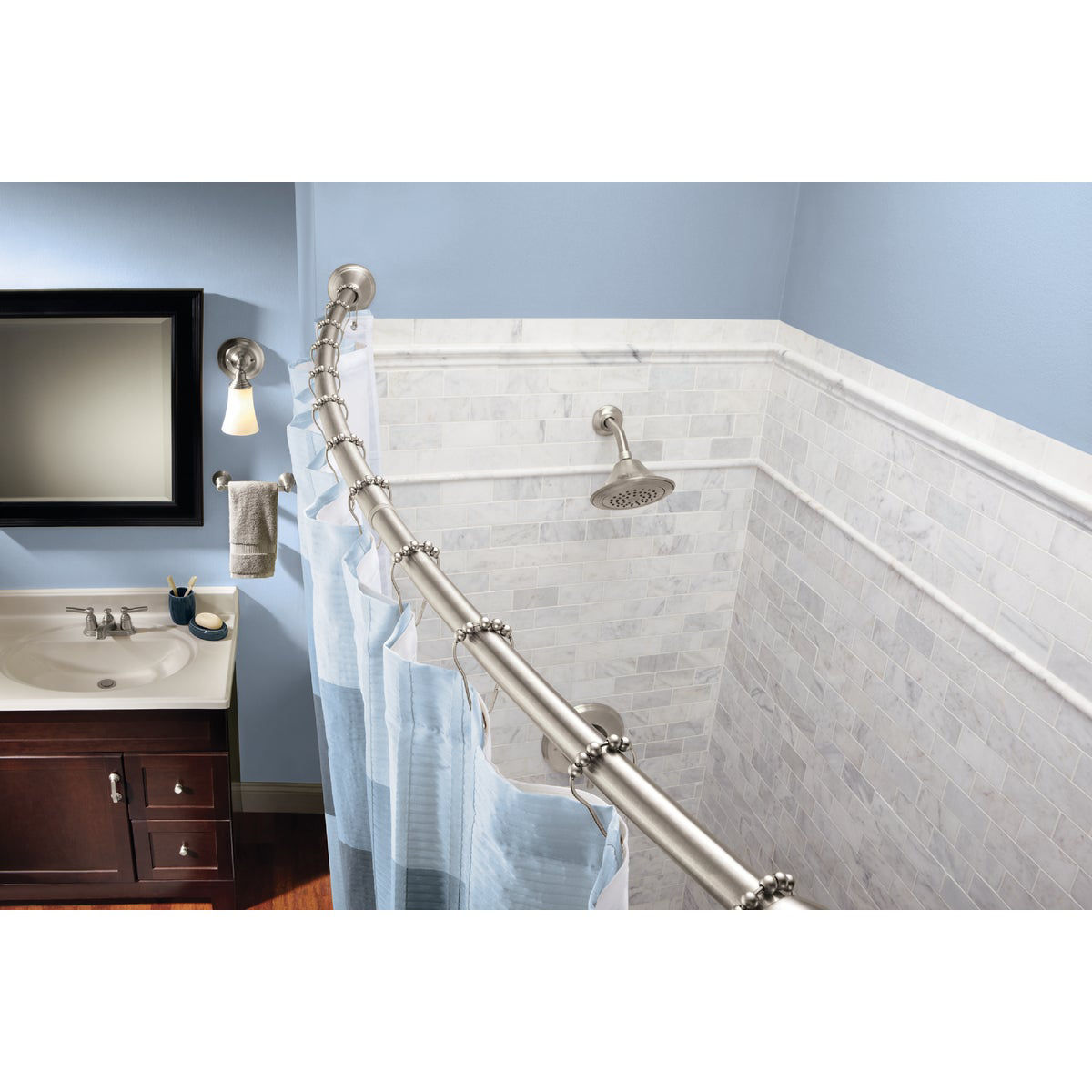 Moen 57 In. To 60 In. Curved Tension Shower Rod with Pivoting Flanges ...