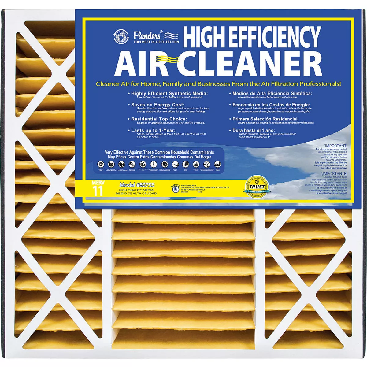 Flanders 16 In. x 25 In. x 3 In. High Efficiency MERV 11 Furnace Filter ...
