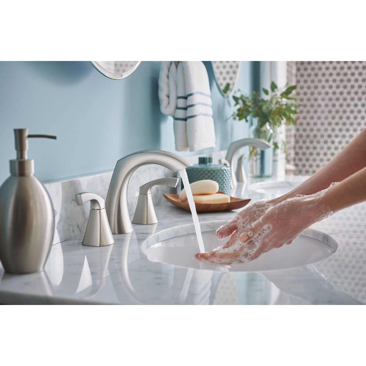 Moen Lindor Brushed Nickel 2-Handle Widespread Bathroom Faucet | Do it Best