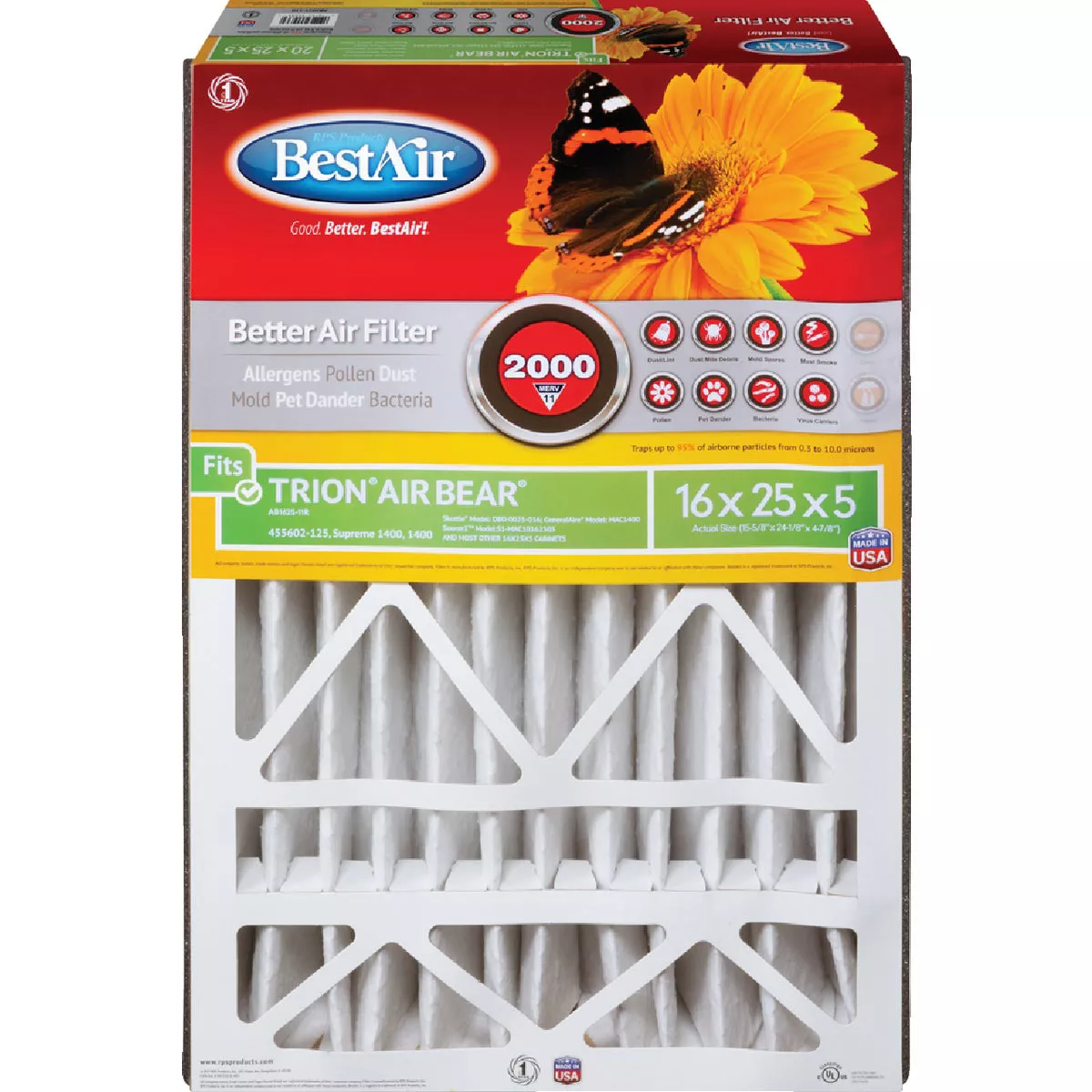 BestAir 16 In. x 25 In. x 5 In. Trion Air Bear MERV 11 Deep Pleat ...