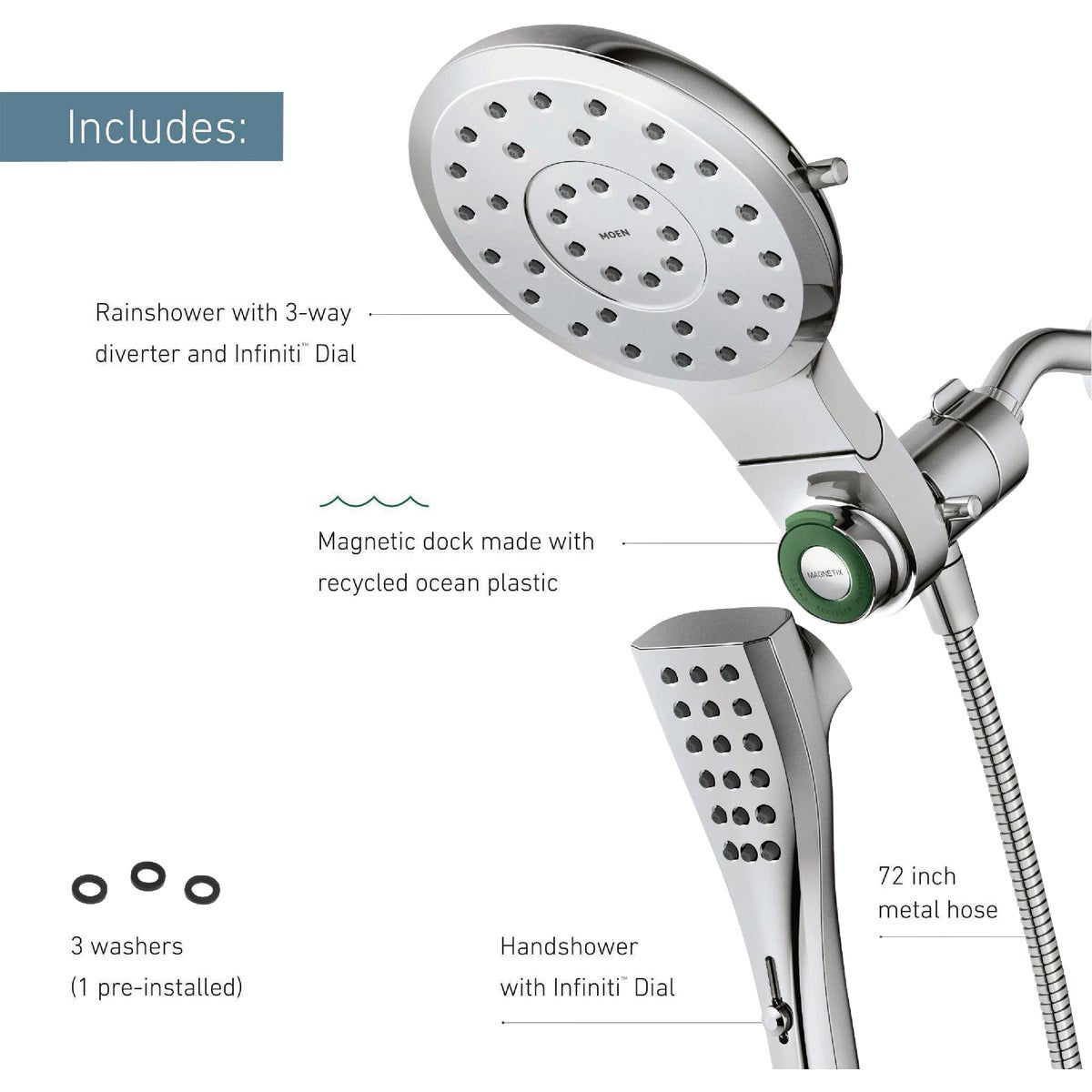 Moen Verso 8-Spray 1.75 GPM Combo Handheld Shower Head with Infiniti ...