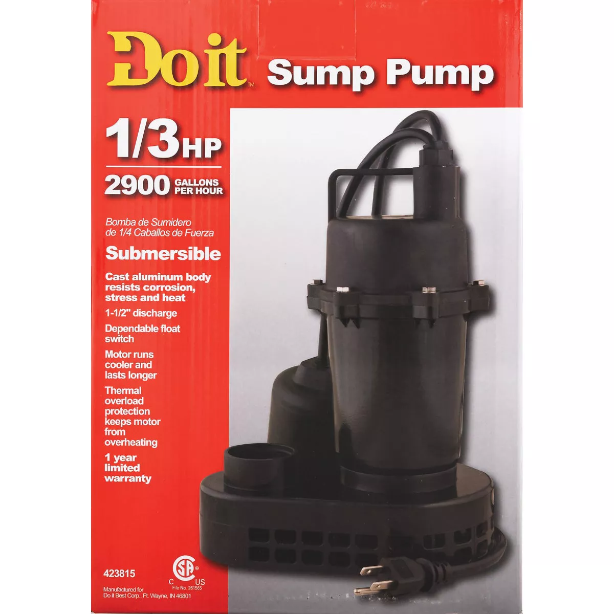 Do it 1/3 HP 115V Effluent and Submersible Sump Pump | Do it Best