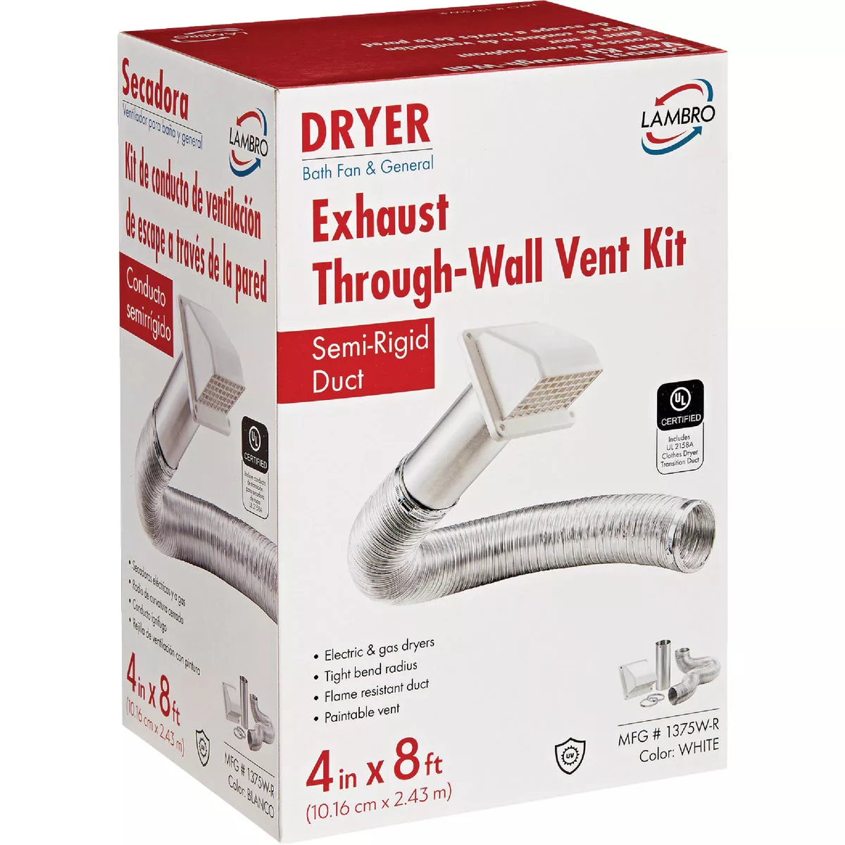 Lambro 4 In. x 8 Ft. Semi-Rigid Duct Exhaust Through-Wall Dryer Vent ...