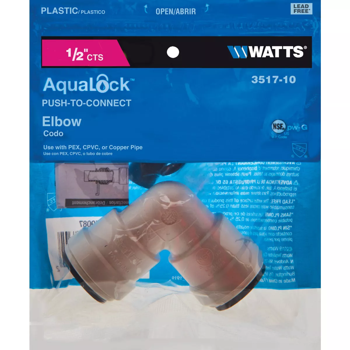 Watts 1/2 In. x 1/2 In. CTS 90 Deg. Quick Connect Plastic Elbow (1/4 ...