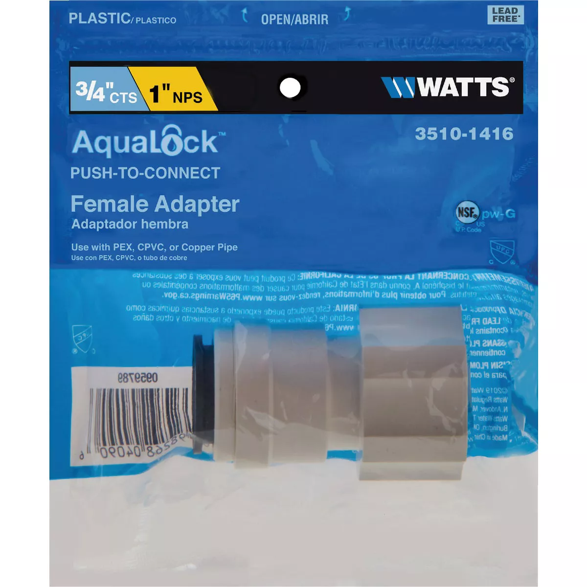 Watts Aqualock 3/4 In. CTS x 1 In. FPT Push-to-Connect Plastic Adapter ...