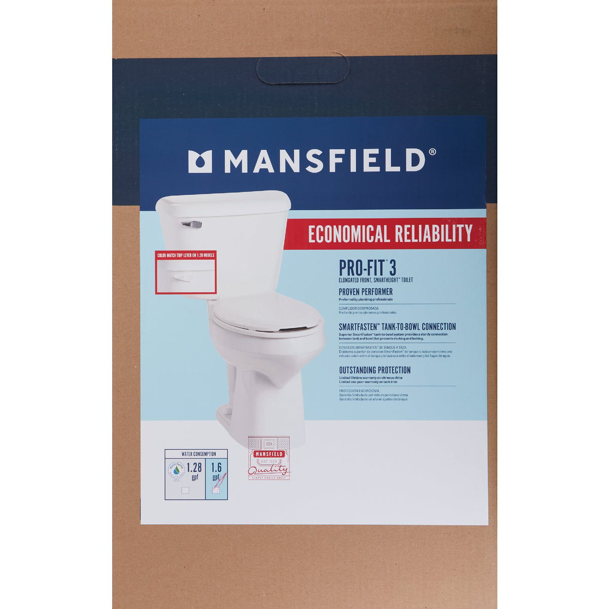 Mansfield Pro-Fit 3 SmartHeight White Elongated Bowl 1.6 GPF Complete ...
