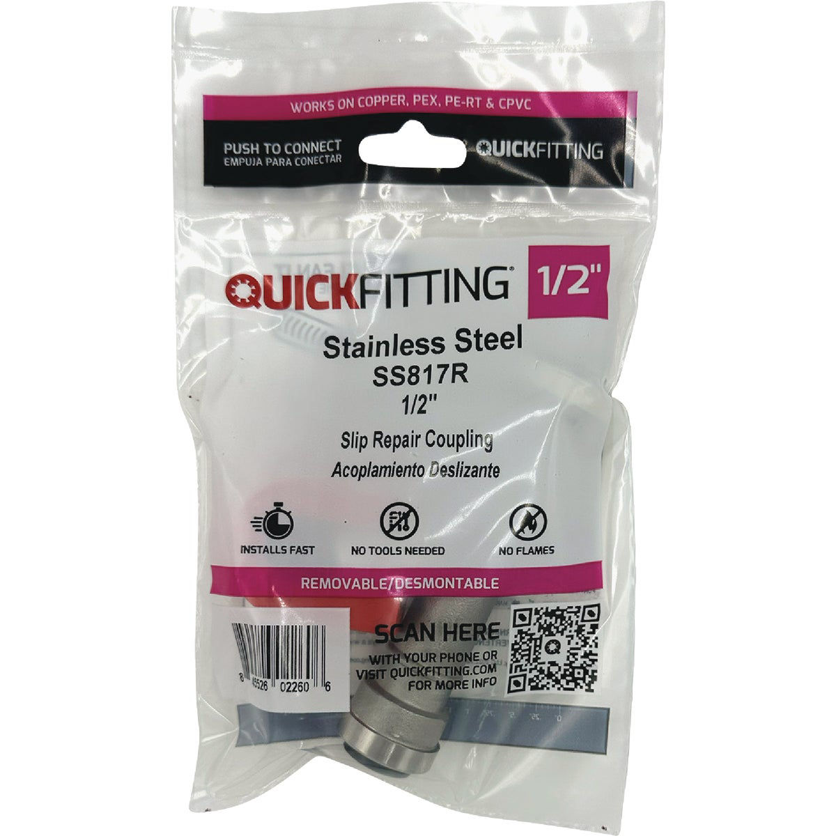 QuickFitting 1/2 In. Push-to-Connect Stainless Steel Slip Repair ...