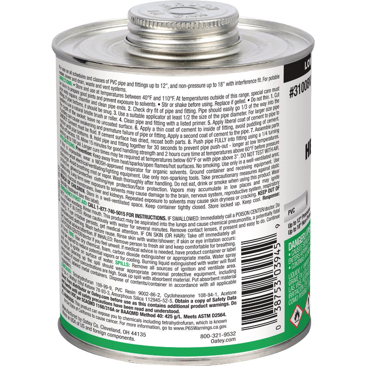 Oatey 32 Oz Low Voc Heavy Bodied Heavy Duty Clear Pvc Cement Do It Best