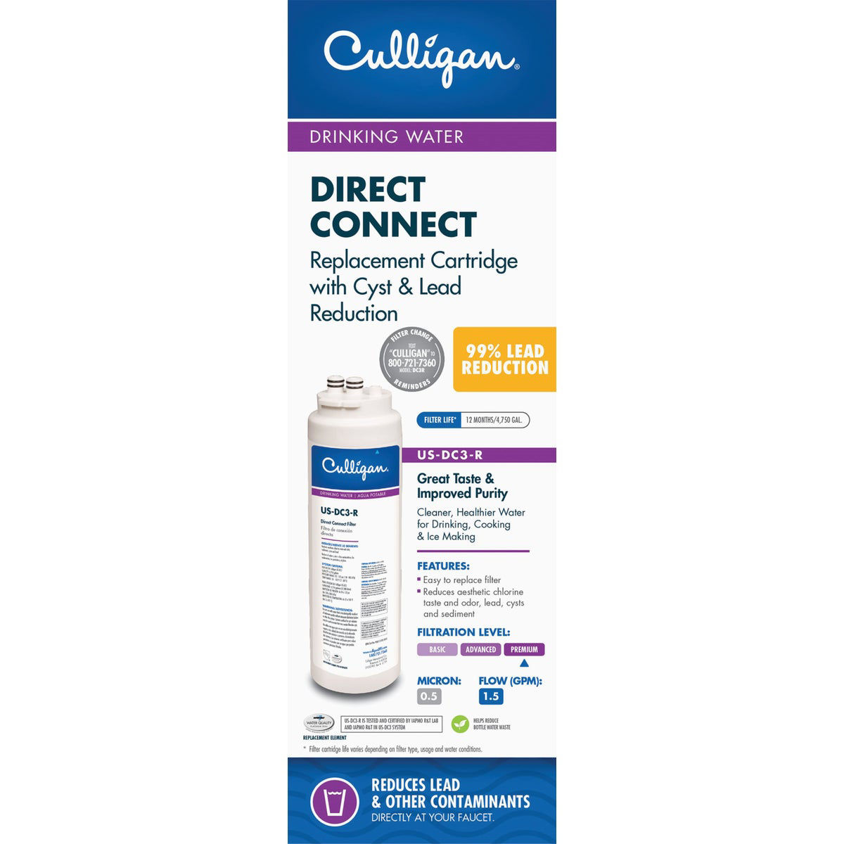 Culligan Direct Connect Under Sink Drinking Water Filter Cartridge for ...