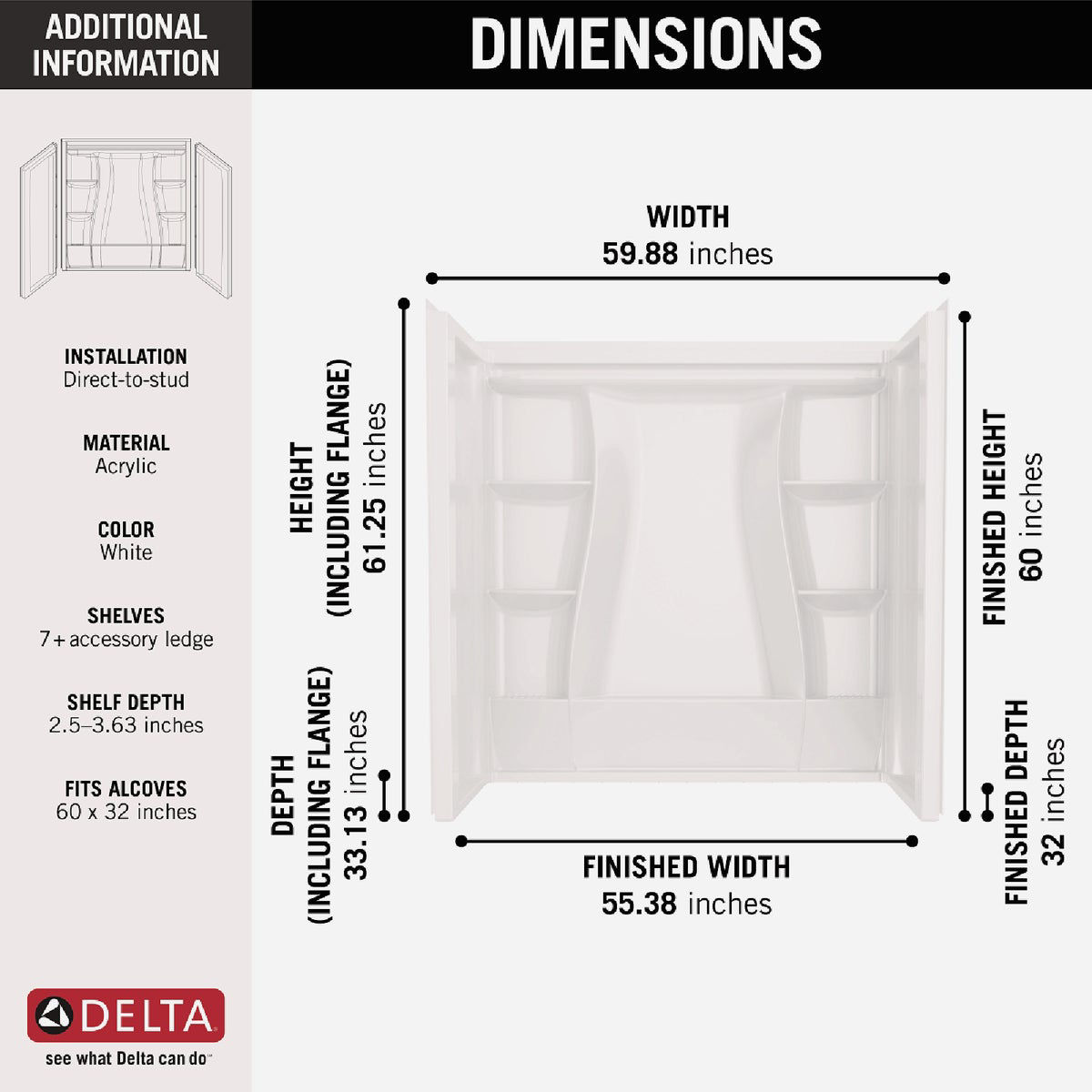 Delta Classic 500 60 In. L x 32 In. W x 61-1/4 In. H Alcove Tub ...