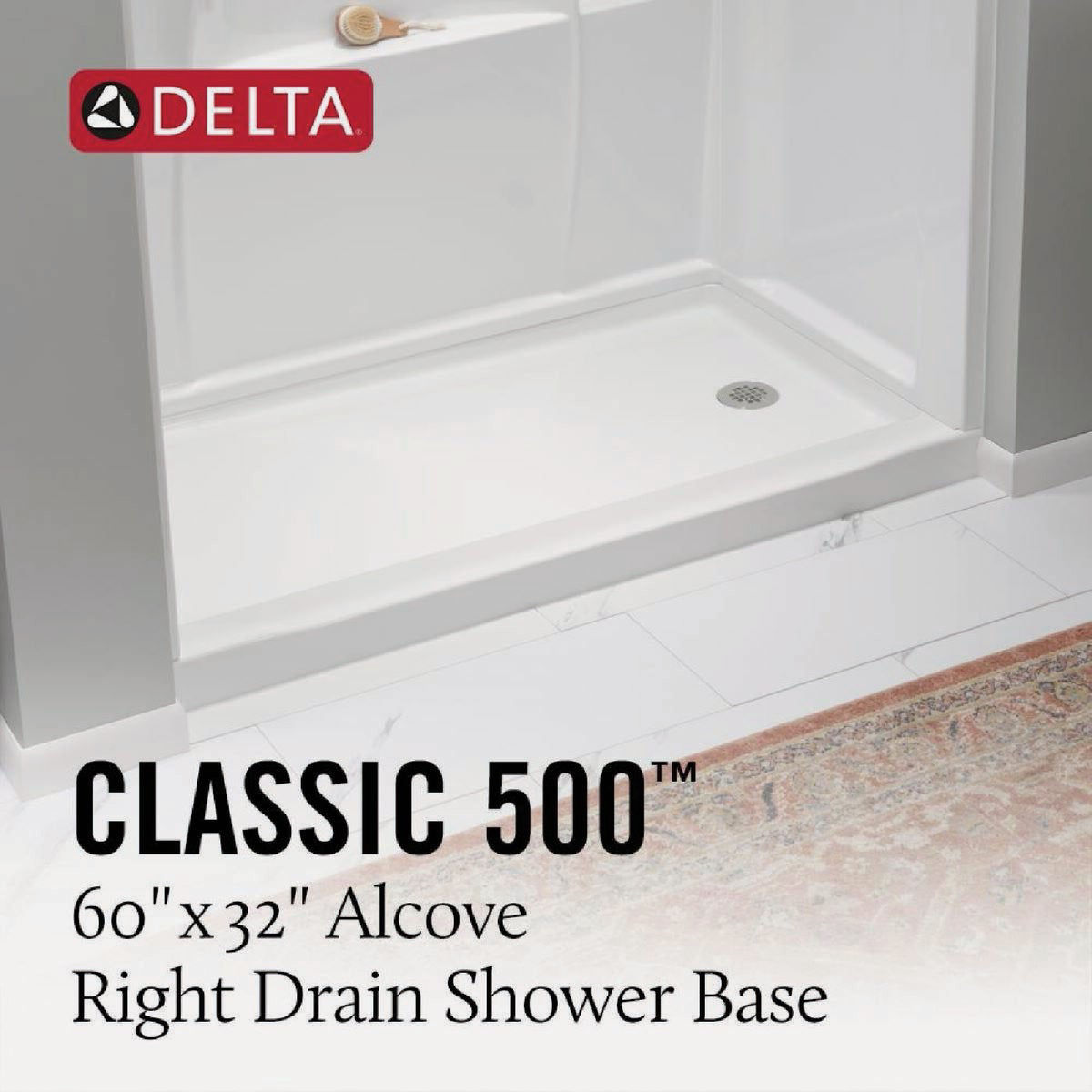 Delta Classic 500 60 In. x 32 In. Right Drain Shower Pan, White | Do it ...
