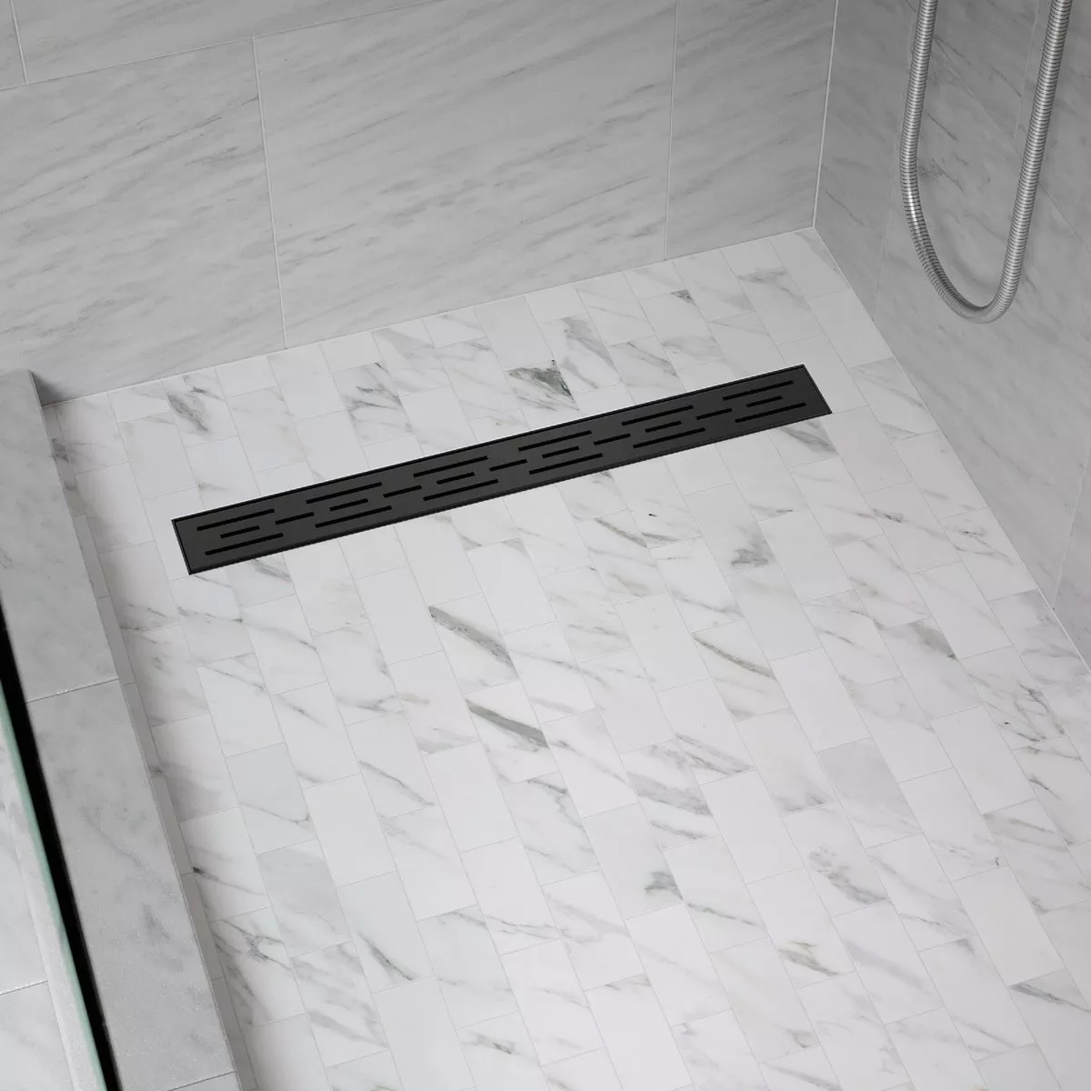 B&K 24 In. Linear Shower Drain Offset Pattern Grate Matte Black | True ...
