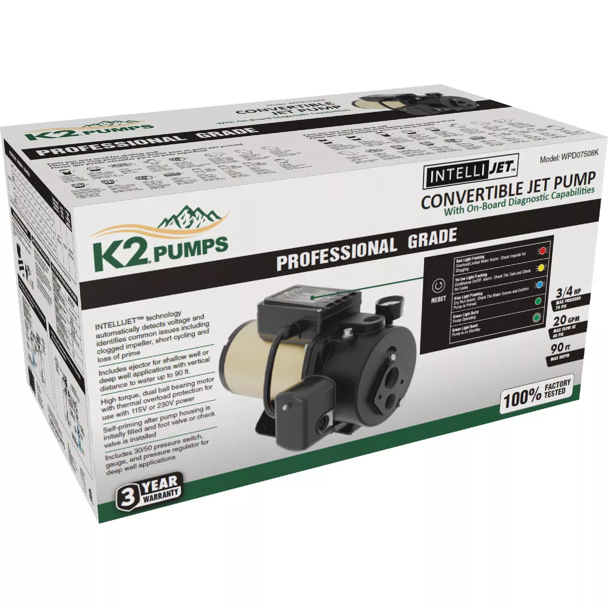 K2 IntelliJet 3/4 HP Heavy-Duty Cast Iron Convertible Deep Well Jet ...