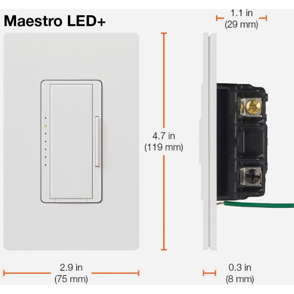 Lutron Maestro Halogen/Incandescent/LED/CFL White Digitaln Slide Dimmer ...