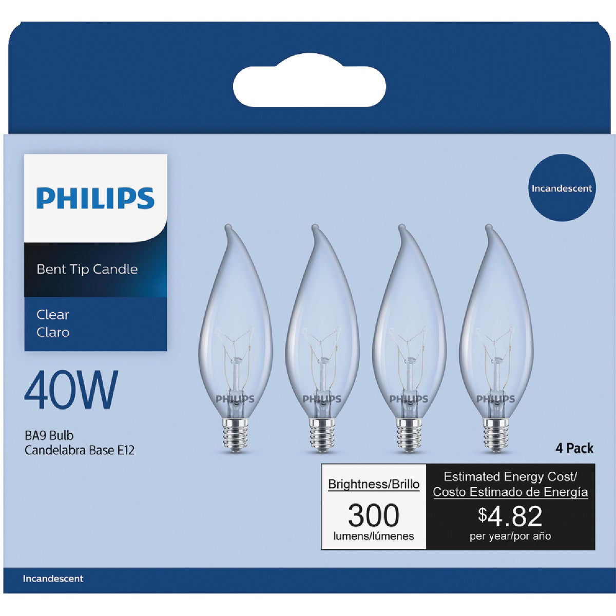 Philips DuraMax 40W Clear Candelabra BA9 Incandescent Bent Tip Light ...