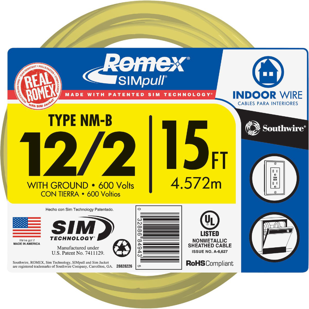 Romex 15 Ft. 12/2 Solid Yellow NMW/G Electrical Wire | Do it Best