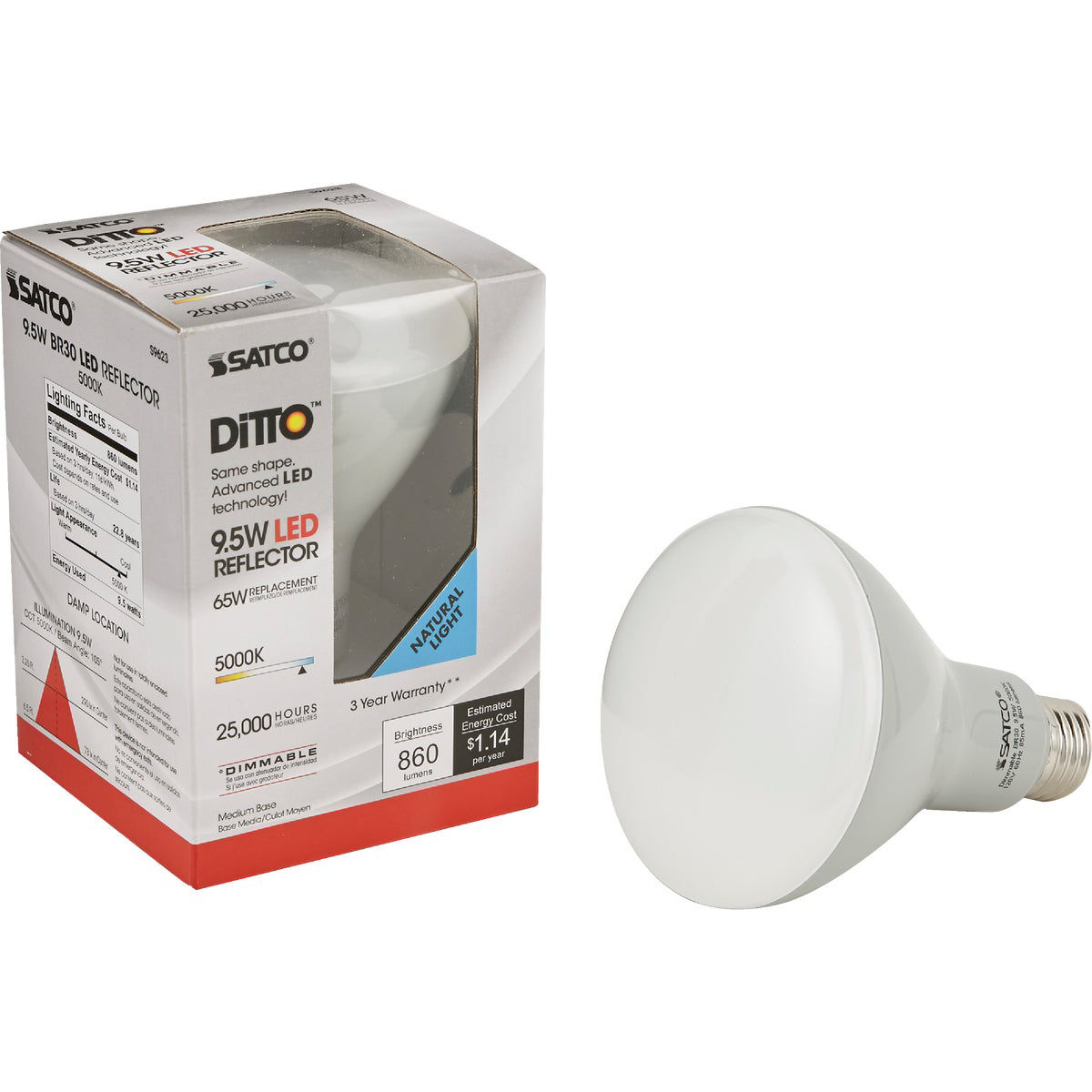 Satco Ditto 65W Equivalent Natural Light BR30 Medium Dimmable LED ...