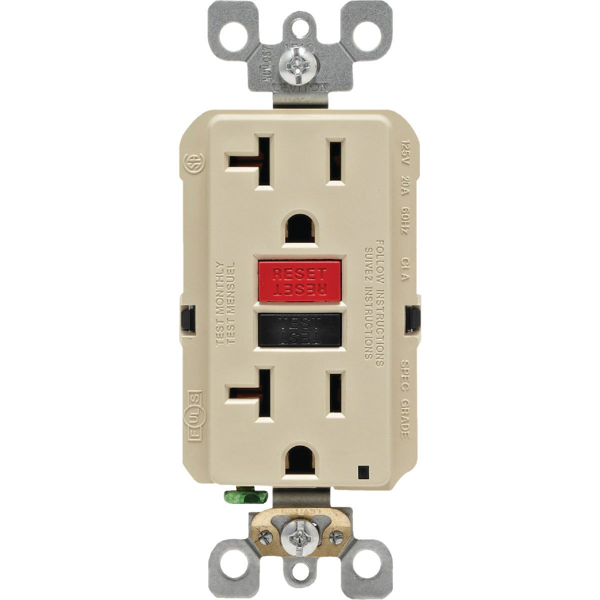Leviton SmartlockPro Self-Test 20A Ivory Commercial Grade 5-20R GFCI ...