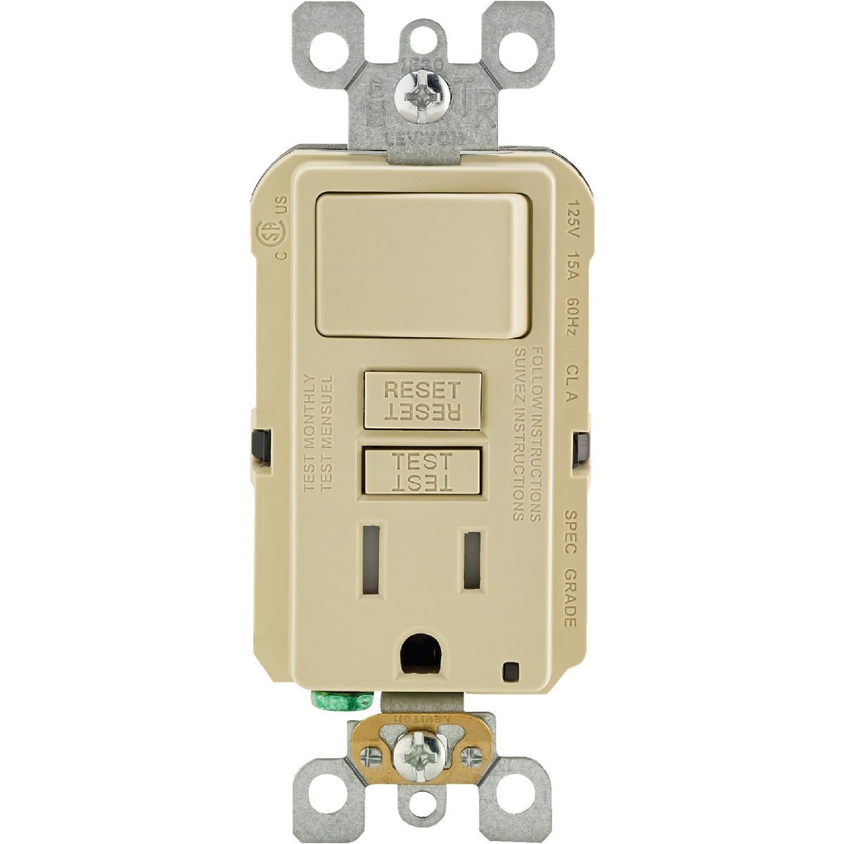 Leviton Ivory 15A Self-Test Tamper Resistant GFCI Switch & Outlet ...