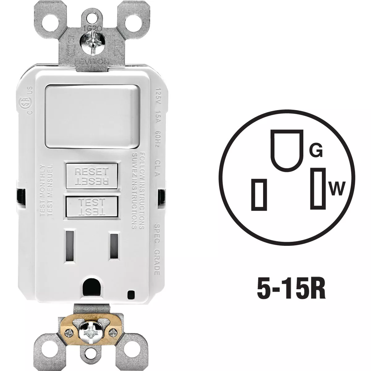 Leviton White 15A Self-Test Tamper Resistant GFCI Switch & Outlet ...