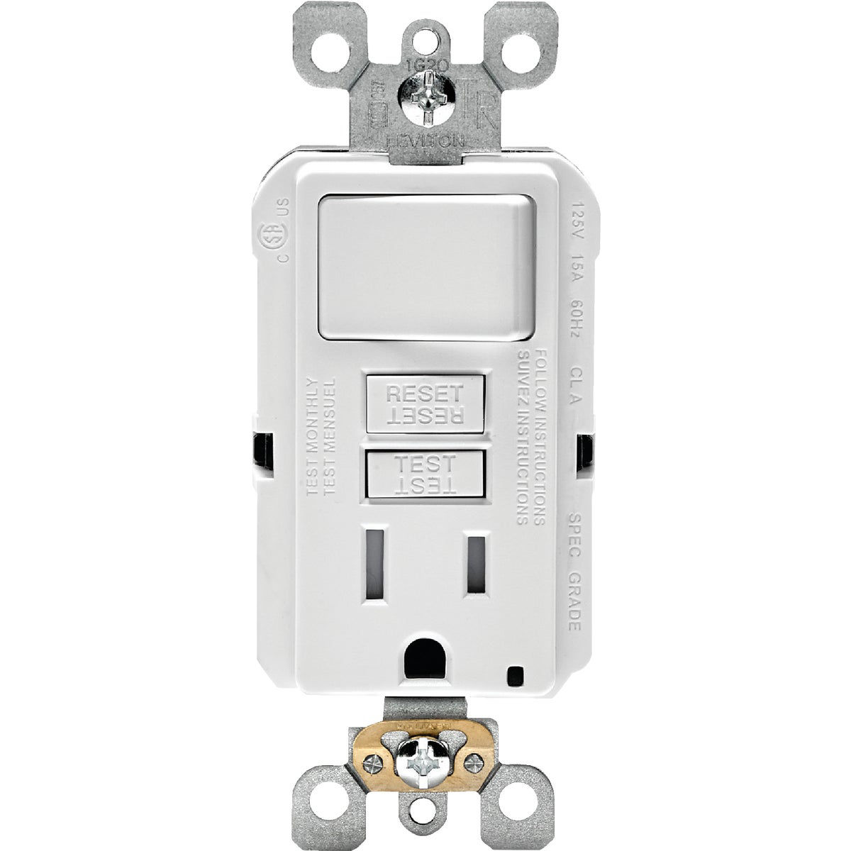 Leviton White 15A Self-Test Tamper Resistant GFCI Switch & Outlet ...