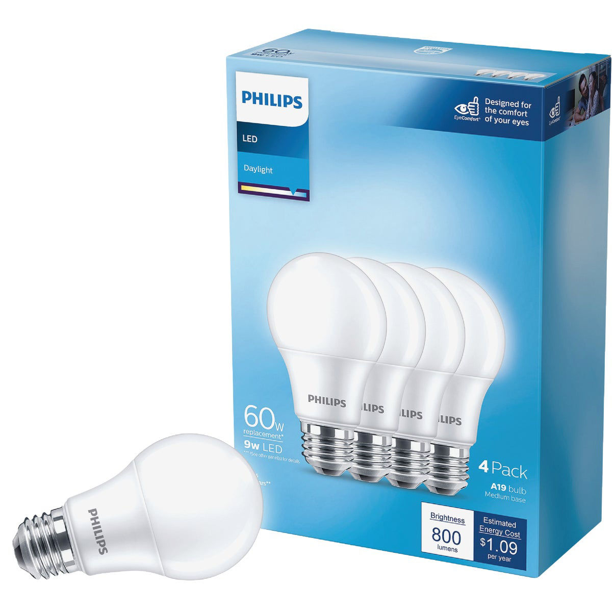 Philips 60W Equivalent Daylight A19 Medium LED Light Bulb (4-Pack) | Do ...