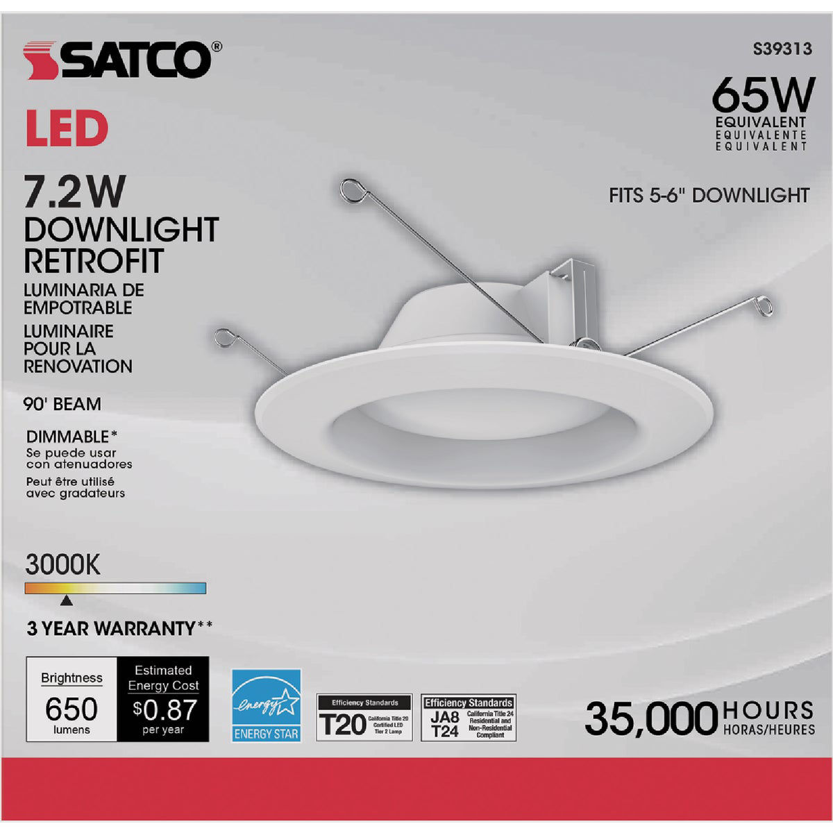 Satco 5 In./6 In. Retrofit Non-IC Rated White LED Recessed Light Kit ...