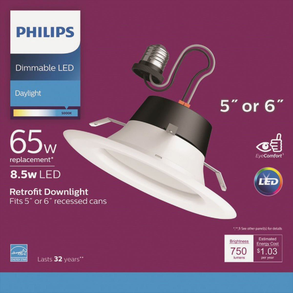 Philips 5 In. Retrofit IC/Non-IC Rated White LED Recessed Light Kit ...