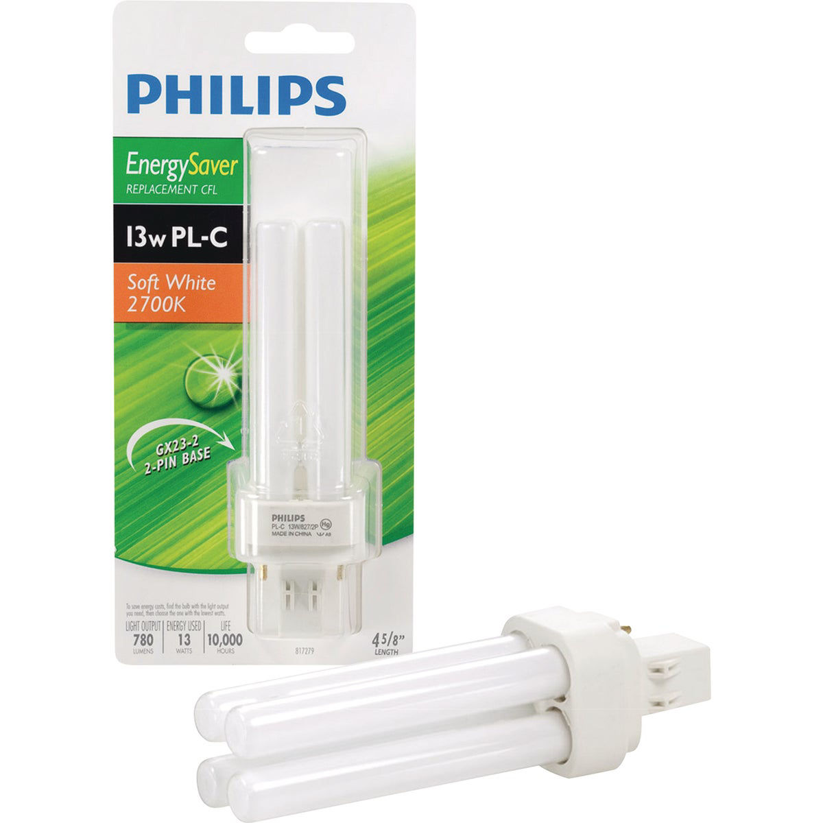 Philips Energy Saver 60W Equivalent Soft White GX23 Base PL-C CFL Light ...