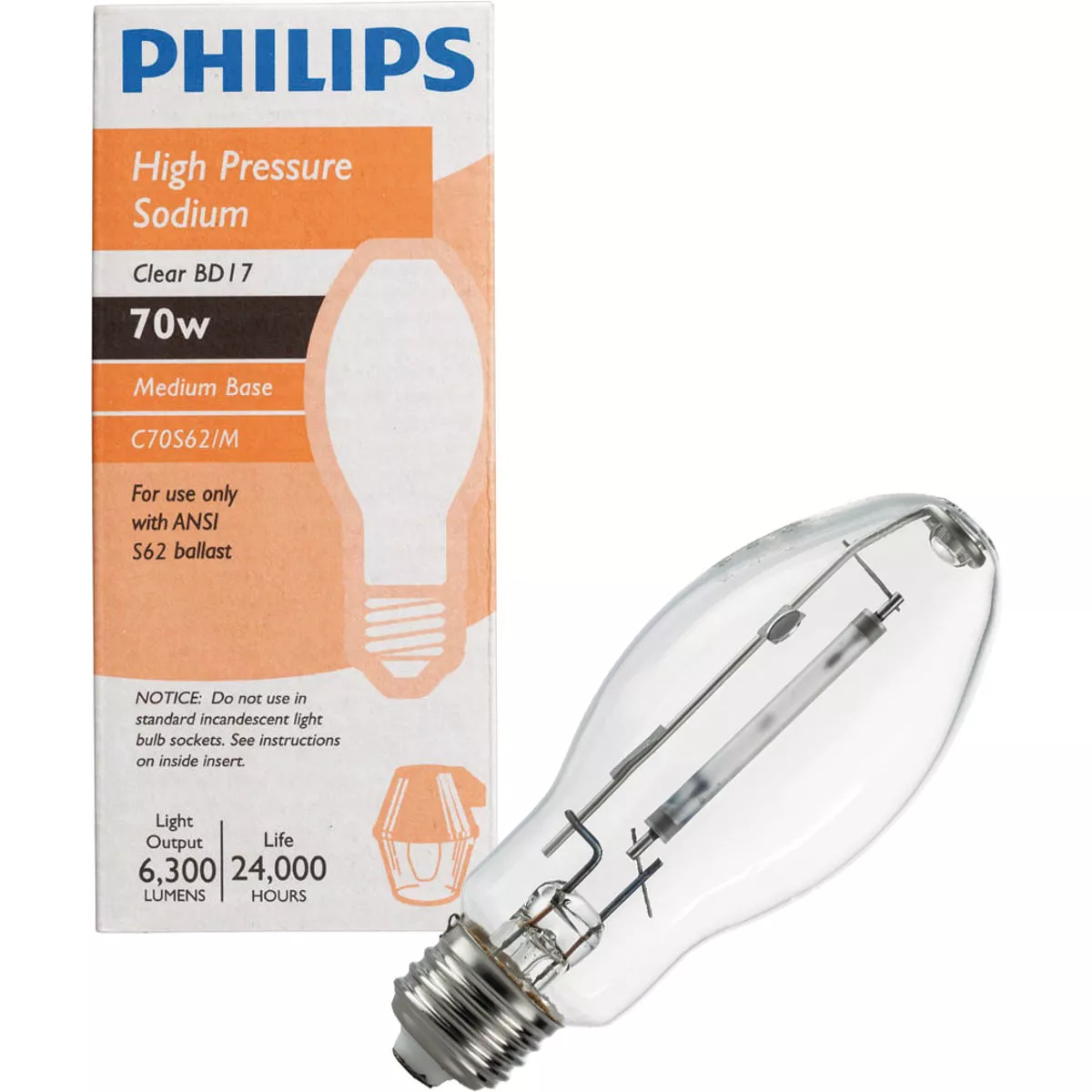 Philips 70W Clear BD17 Medium High-Pressure Sodium High-Intensity Light ...