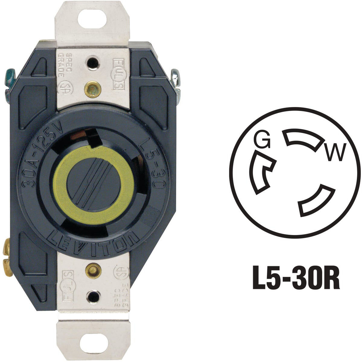Leviton 30A 125V Black Industrial Grade L5-30R Locking Outlet ...
