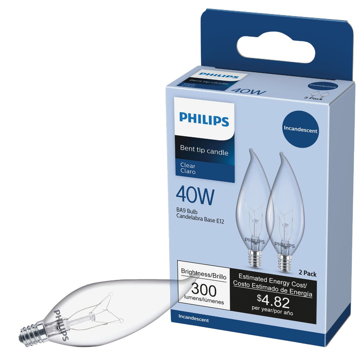 Philips DuraMax 40W Clear Candelabra BA9 Incandescent Bent Tip Light ...