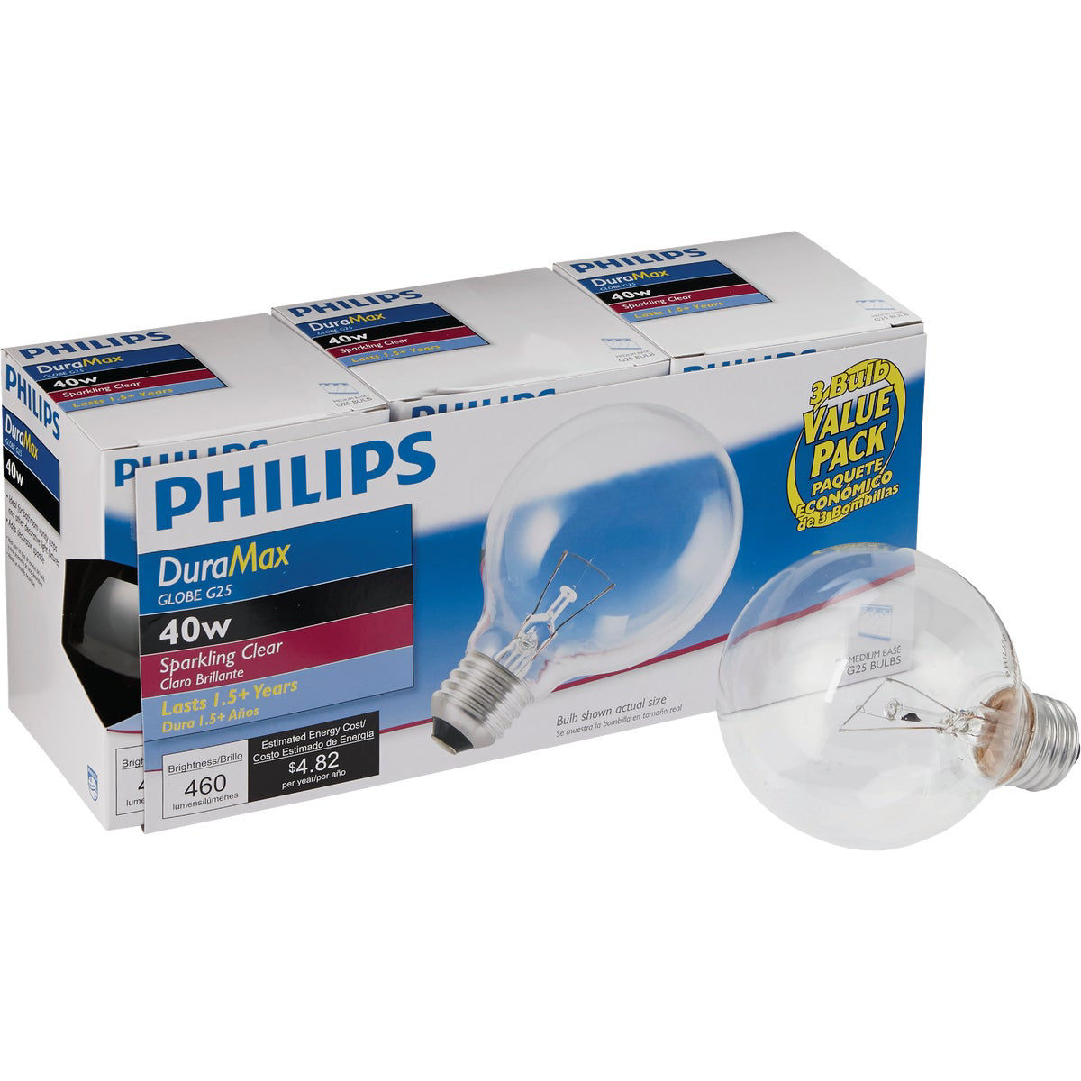 Philips DuraMax 40W Clear Medium G25 Incandescent Globe Light Bulb (3 ...