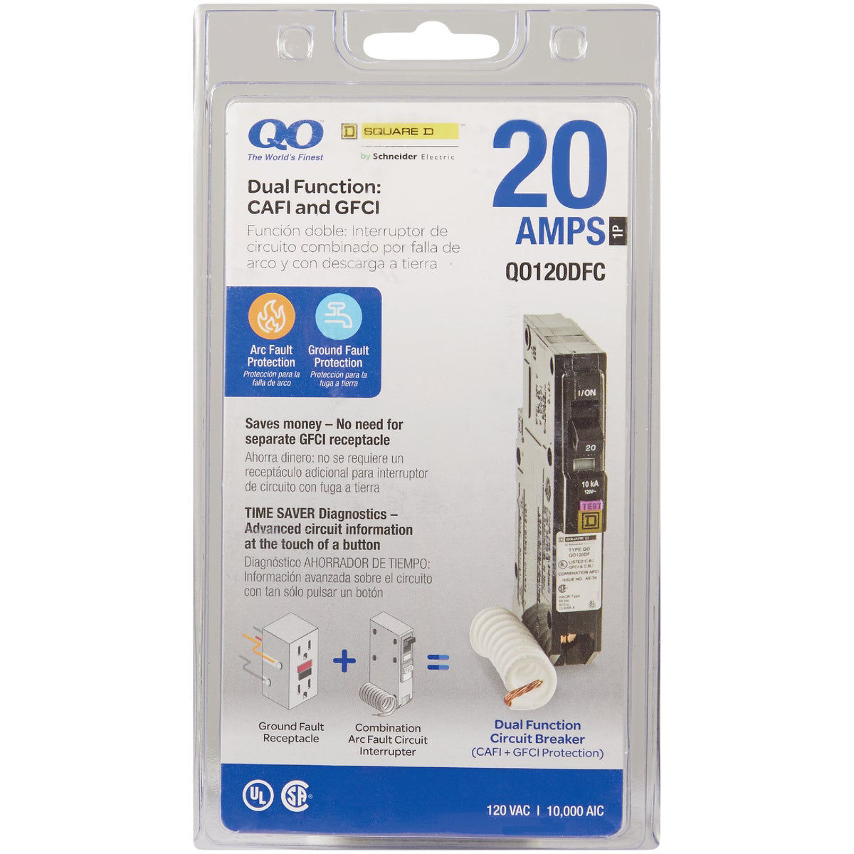 Square D QO 20A Single-Pole CAFCI Dual Function Circuit Breaker | Do it ...