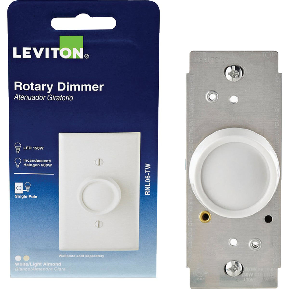 Leviton White/Light Almond Universal Turn On-Off Rotary Dimmer Switch ...